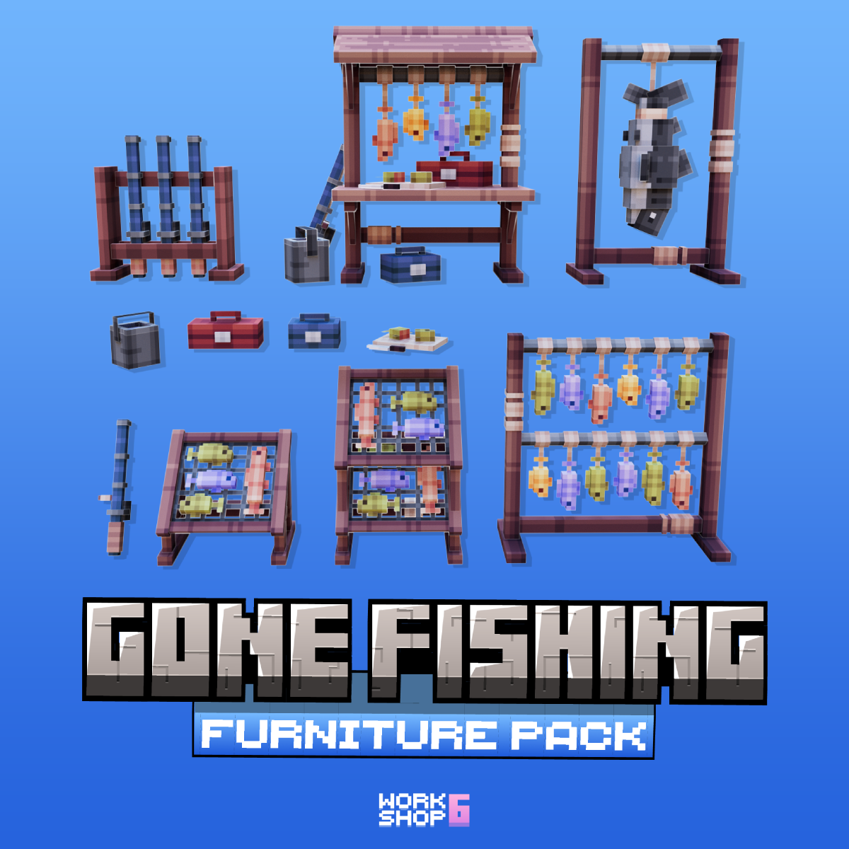 Decorate your fishing area with this 11 piece fishing furniture set!